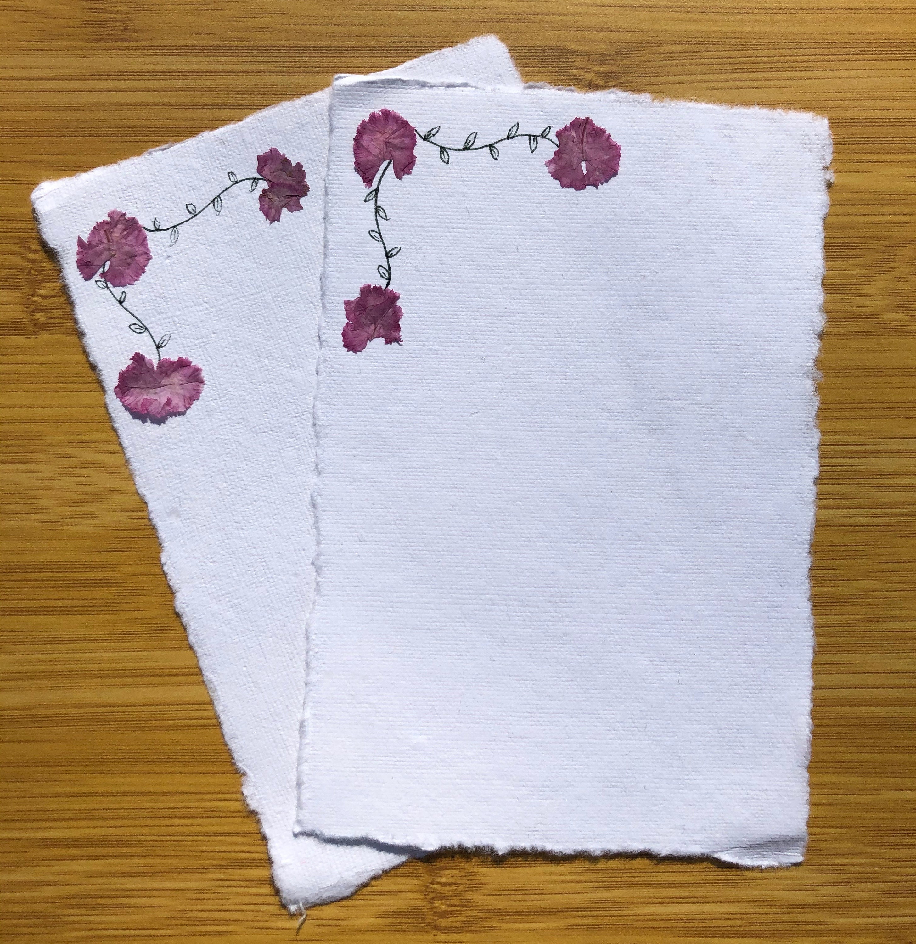 5-pack Pressed Flower Stationary on Handmade Paper |rosy Trumpet Petals ...