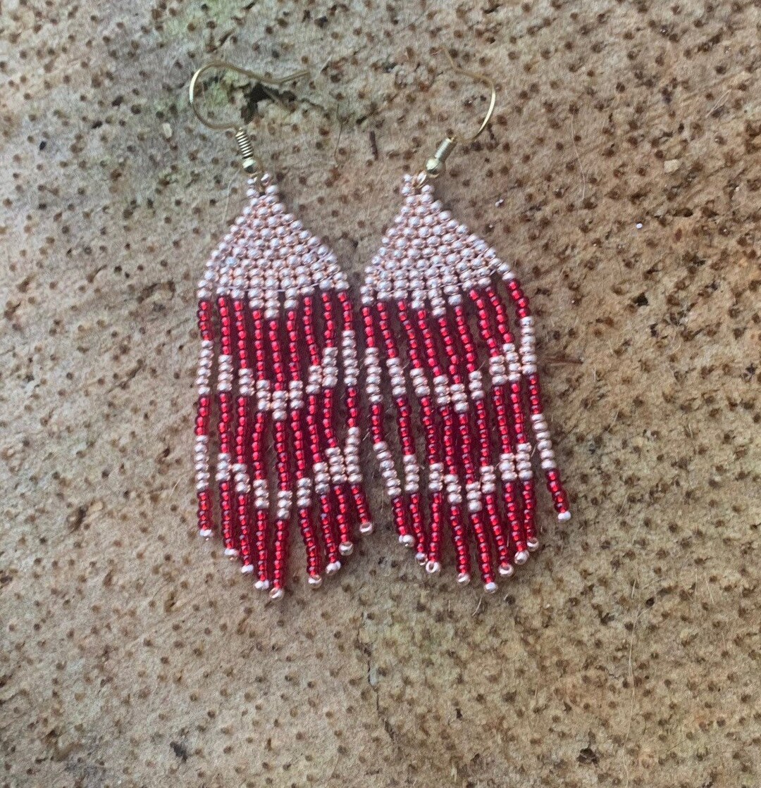 Pretty Hand Sewn Red and Rose Gold Heart Fringe / Drop / - Etsy
