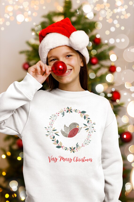 BrickKhan Very Merry Christmas Children Sweatshirt Robin Jumper Christmas Jumper