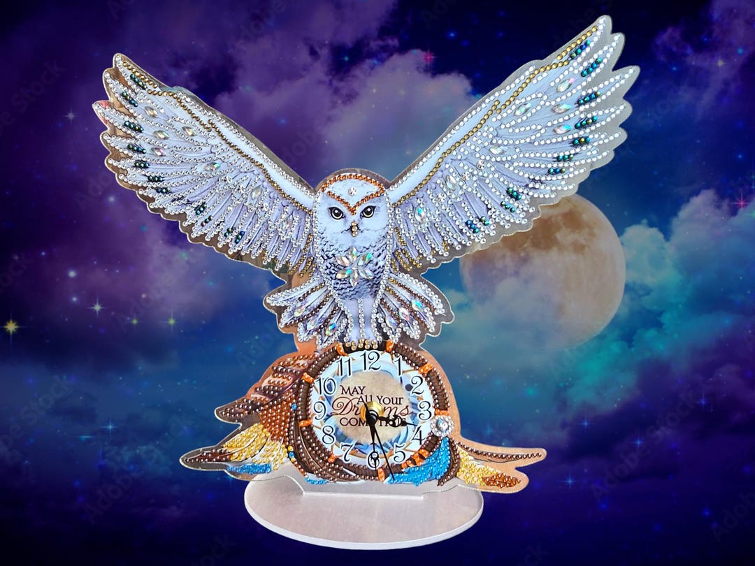 Labyrinth Owl Clock, Barn Owl Jewelled Rhinestone, Large Timepiece, UK ...