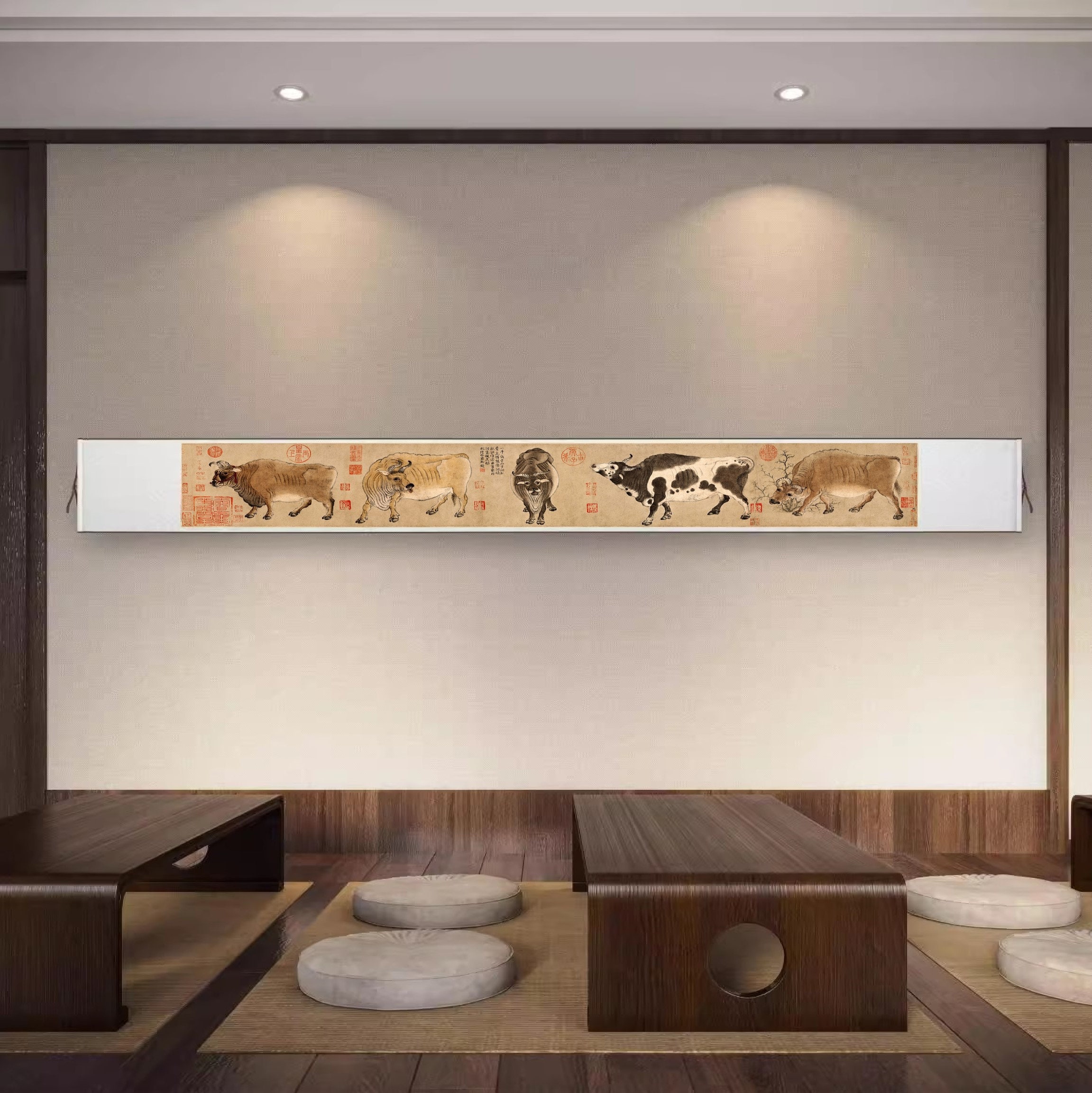 Antique Chinese Painting Replica - Five Oxen by Han Huang, Giclee Print ...