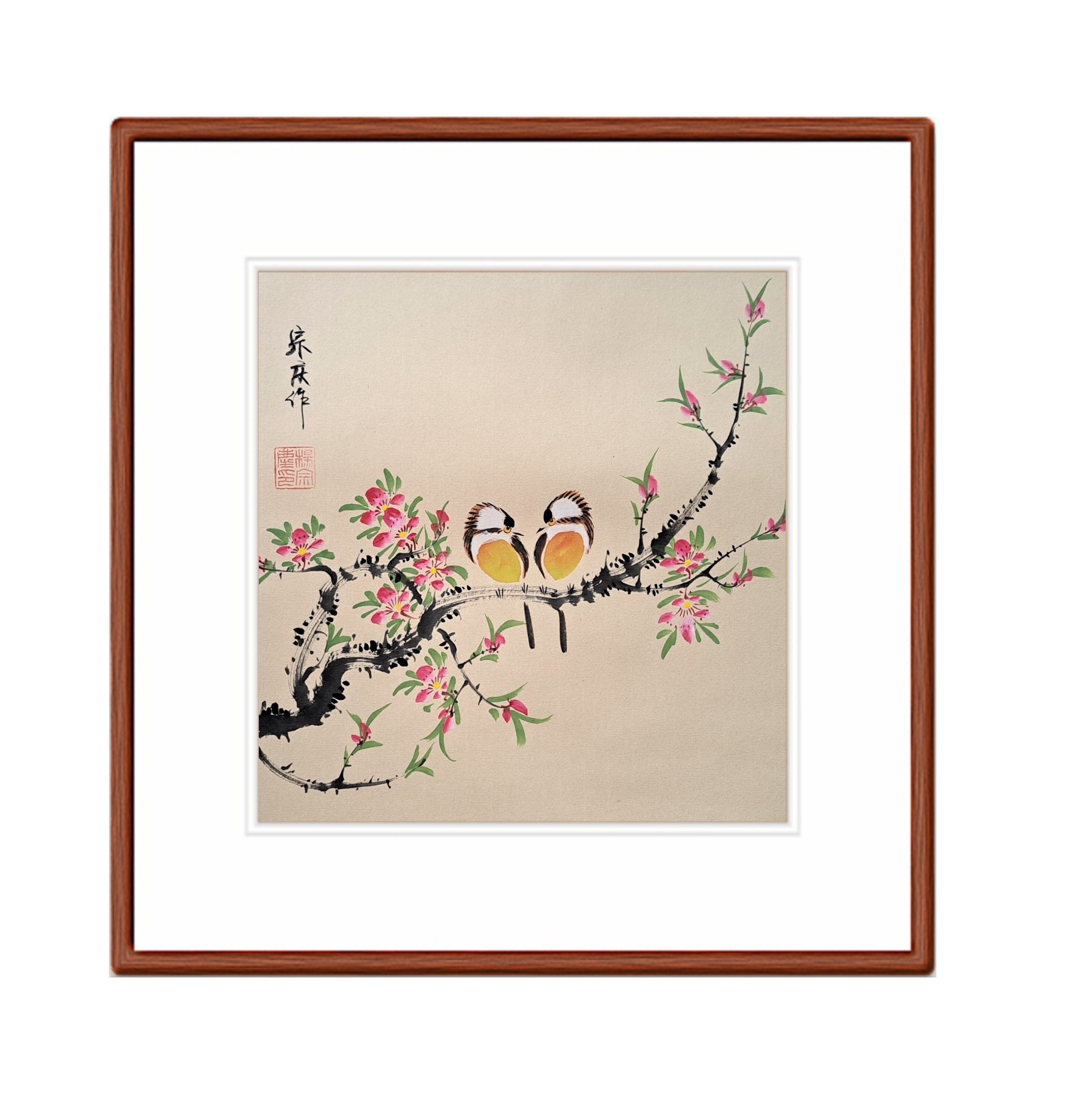 Original Chinese Painting, "peach Blossom and Birds", Asia Art, Wall ...