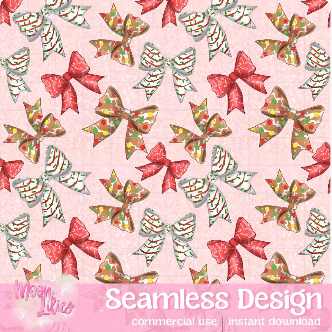 Coquette Christmas Bows Png Seamless Pattern Digital Design Download ...