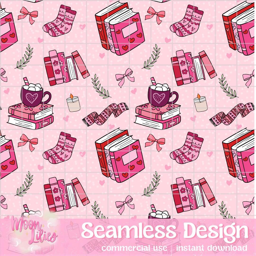 Book Seamless Pattern Digital Download, Bookish Png, Winter Png, Cozy ...