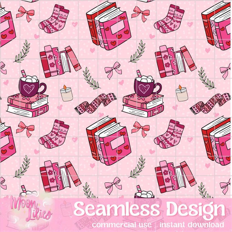 Book Seamless Pattern Digital Download, Bookish Valentines Pattern ...