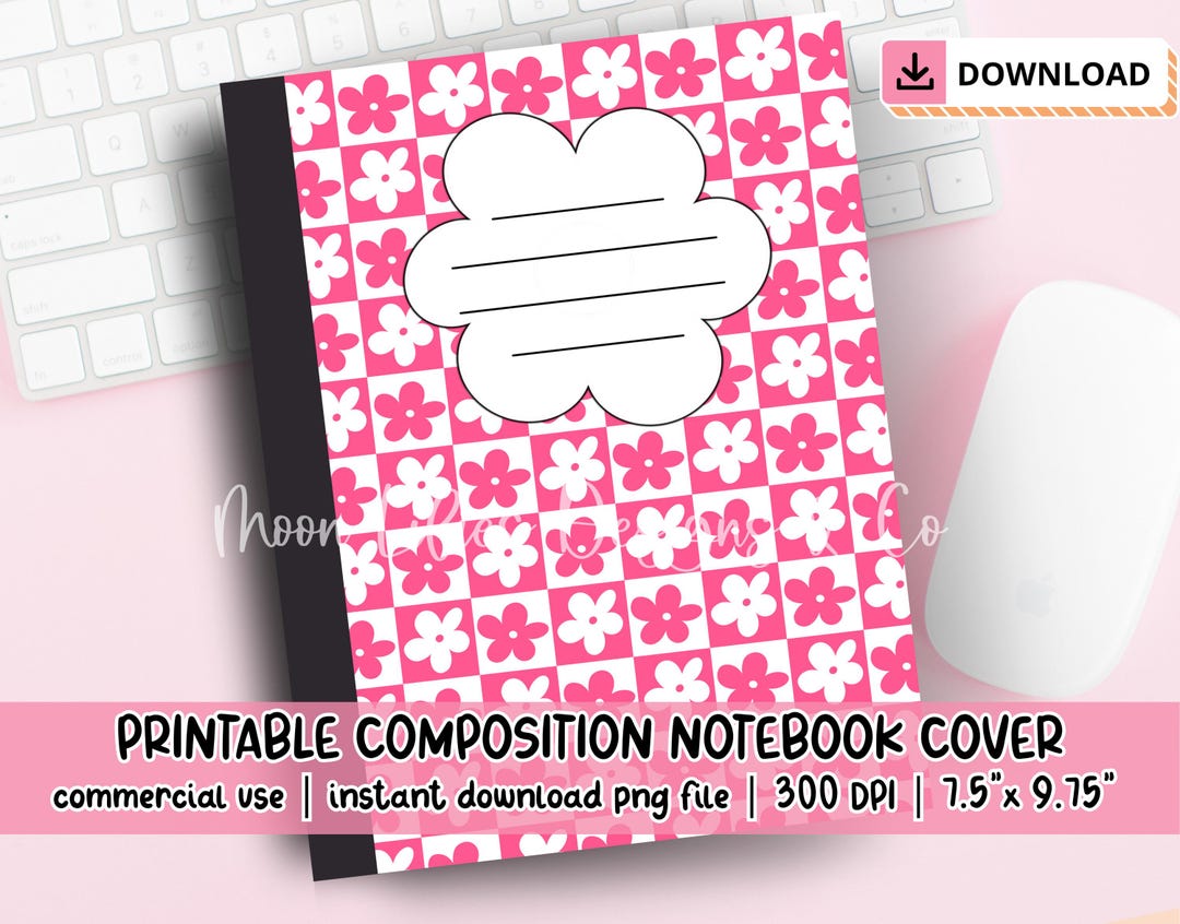 Printable Composition Book Cover PNG Digital Download, Retro Flowers ...