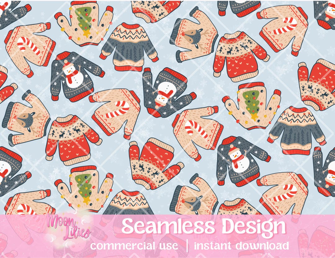 Ugly Christmas Sweaters Png Seamless Pattern Digital Design Download ...