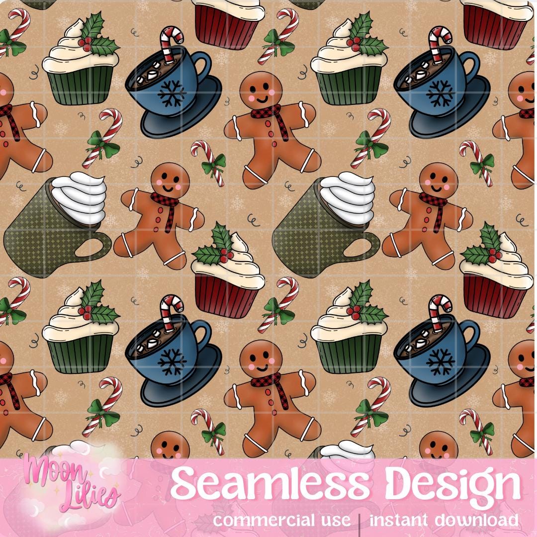 Gingerbread Christmas Seamless Pattern Digital Design Download ...