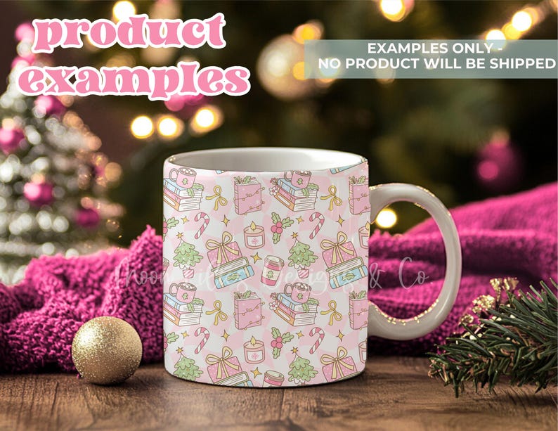 Pink Christmas Bookish Seamless Pattern Digital Download, Bookish ...