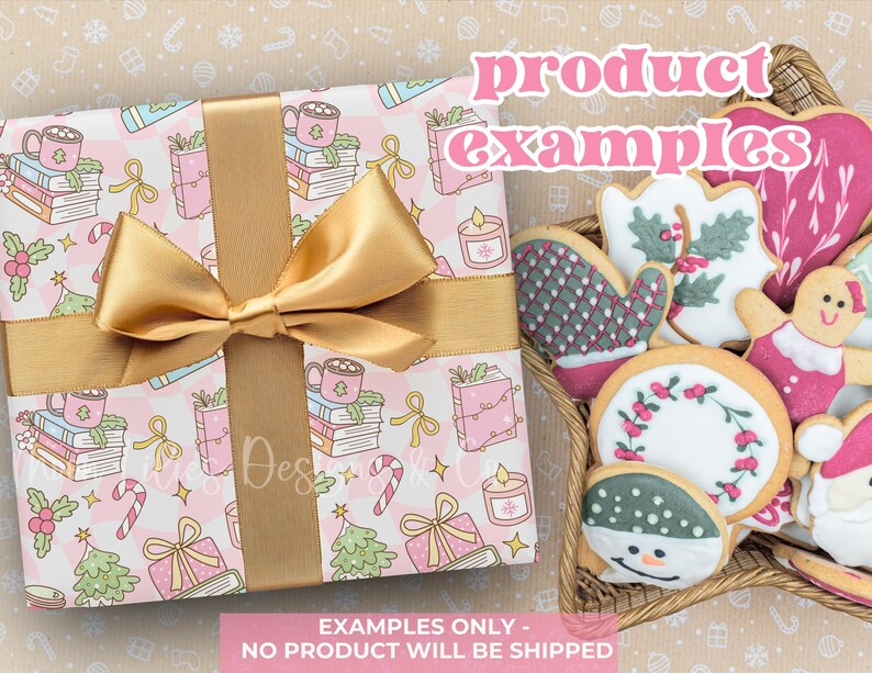 Pink Christmas Bookish Seamless Pattern Digital Download, Bookish ...