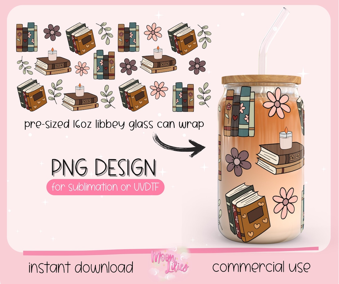 Bookish Png Glass Can Wrap, Bookish Glass Tumbler Wrap Digital Download ...