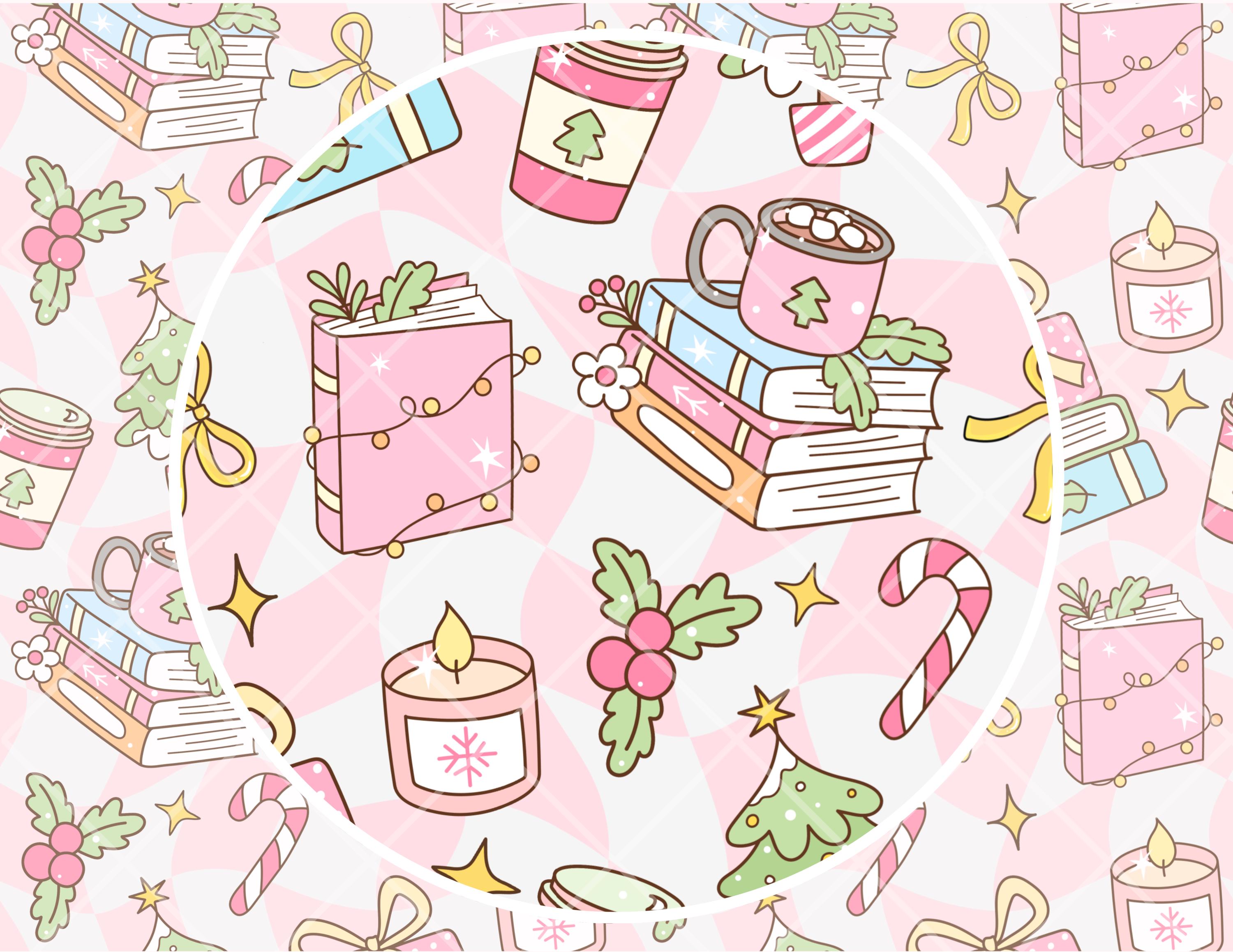 Pink Christmas Bookish Seamless Pattern Digital Download, Bookish ...