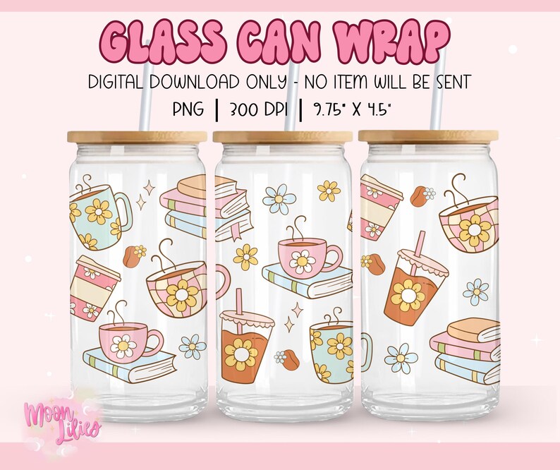 Books and Coffee Png, Retro Floral Coffee Mugs Digital PNG Libbey Glass ...