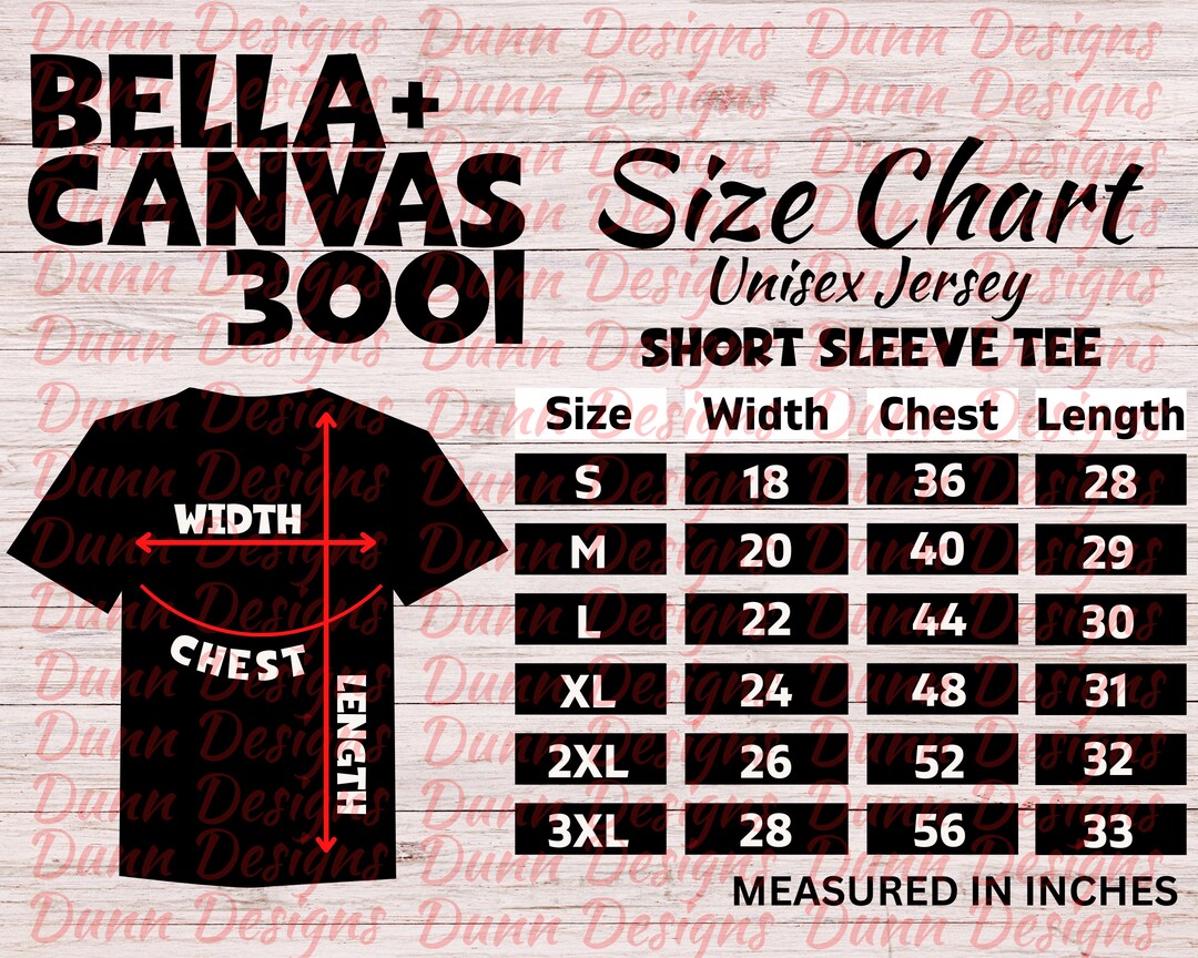 Bella Canvas 3001 Unisex Shirt Size Chart Size, Bella Canvas 3001 Black ...