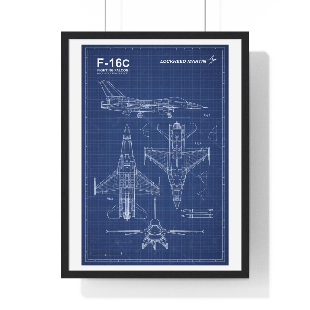 F-16C Fighting Falcon Blueprint Wall Art – Framed Aviation Print ...