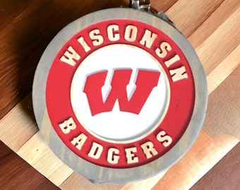 NCAA University of Wisconsin Round Distressed Established Wood Sign 24 ...