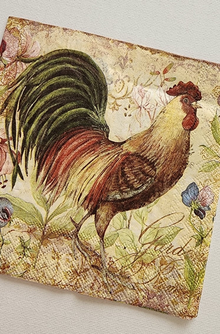 2 - 5"x 5", Rooster, Decoupage Napkins, Paper Napkins for Decoupage ...
