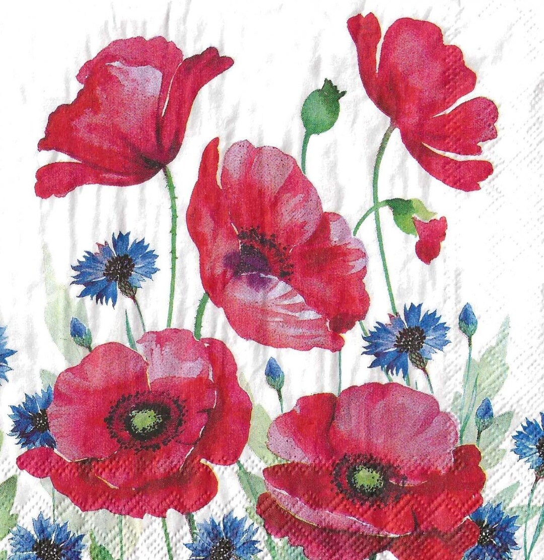 2 - 5"x 5", Poppy, Flowers, Decoupage Napkins, Paper Napkins for ...
