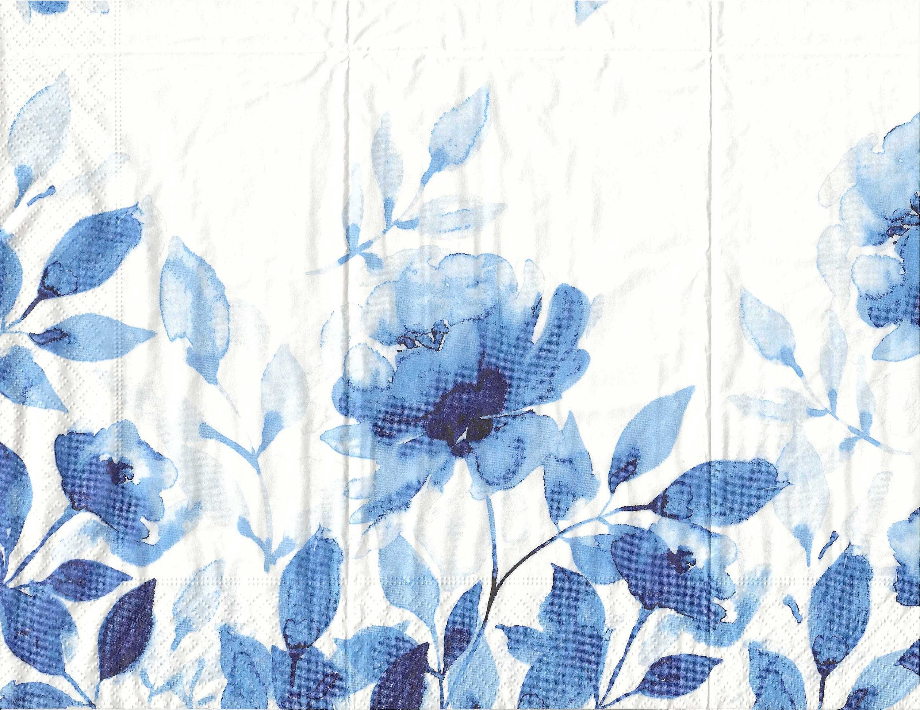 2 - 8" X 4 1/4", Blue Flowers, Decoupage Napkins, Paper Napkins for ...