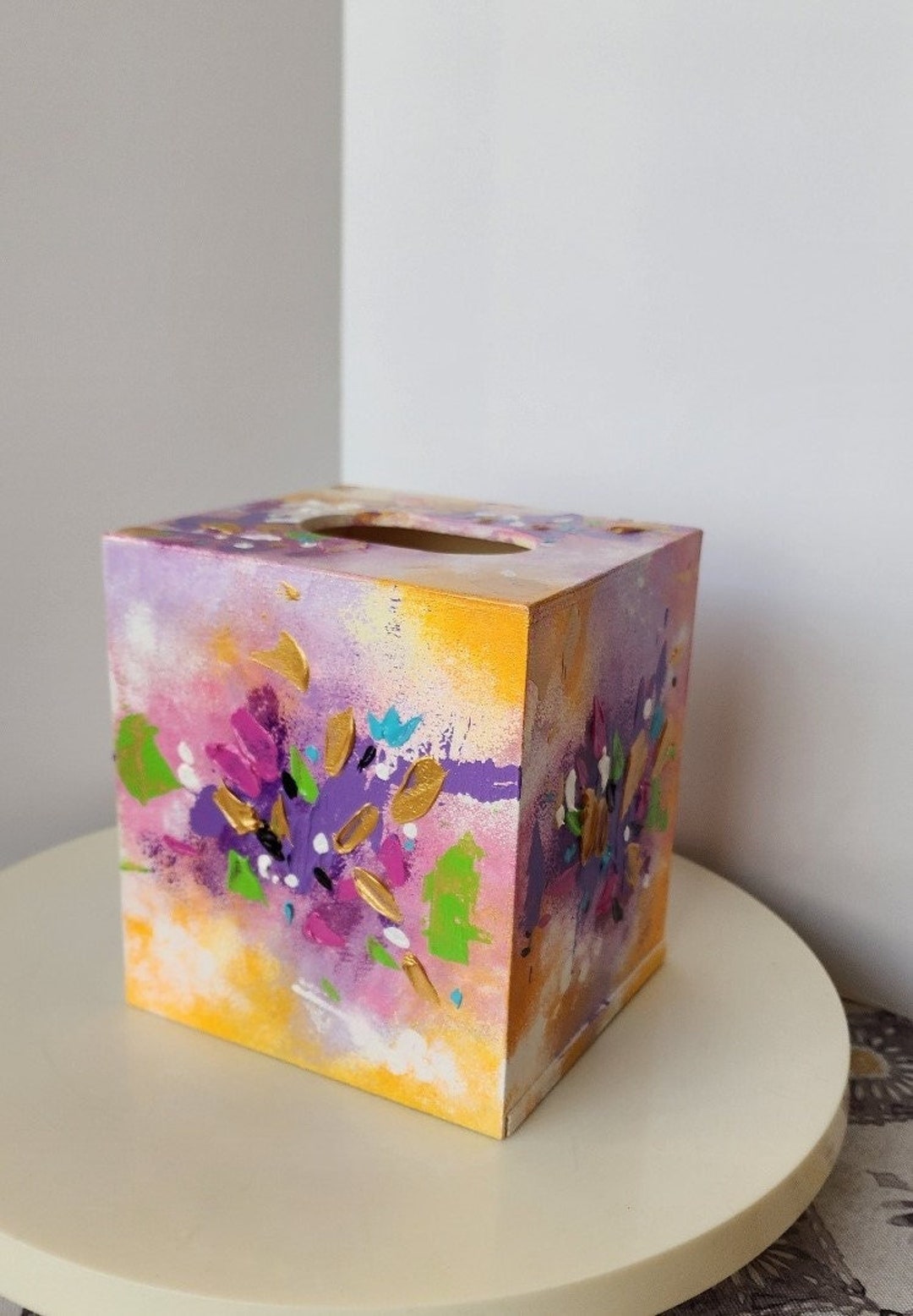 Abstract Art Handmade Wood Tissue Box Cover, Handmade Decoupage Wood ...