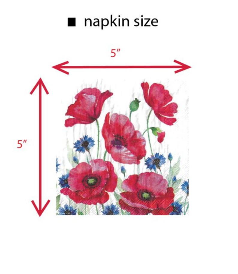 2 5x 5 Poppy Flowers Decoupage Napkins Paper - Etsy
