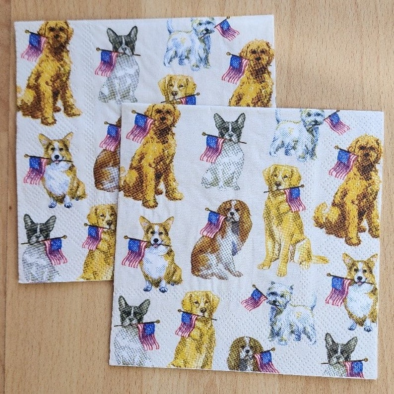 2 - 5"x5", Dogs With Flag , Decoupage Napkins, Paper Napkins for ...