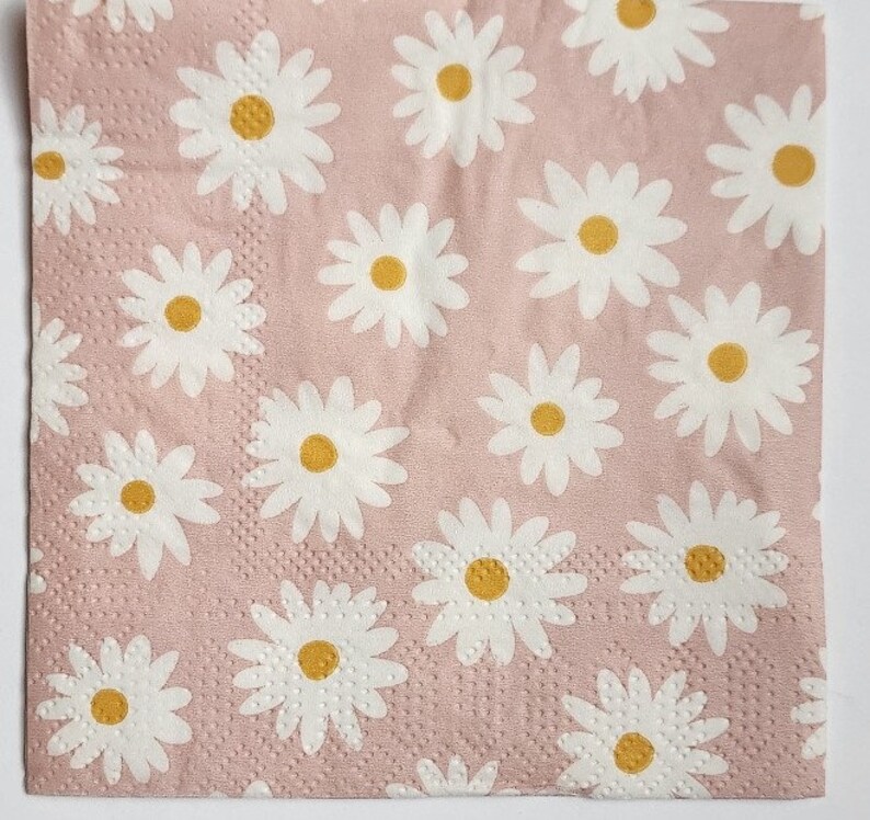 2 - 5"x 5", White Daisy in Dusty Pink, Decoupage Napkins, Paper Napkins ...