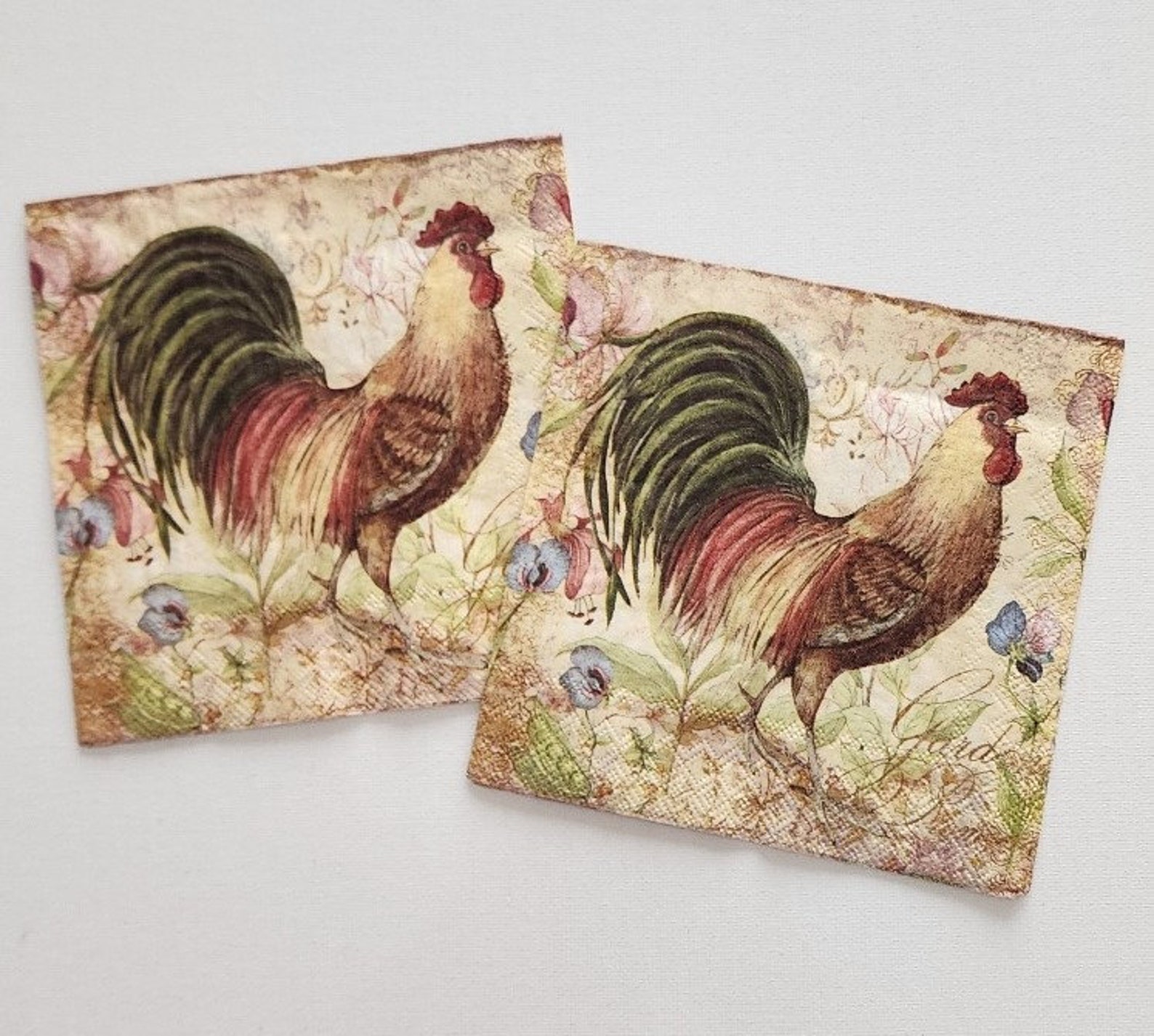 2 - 5"x 5", Rooster, Decoupage Napkins, Paper Napkins for Decoupage ...