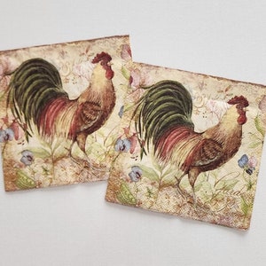 2 - 5"x 5", Rooster, Decoupage Napkins, Paper Napkins for Decoupage ...