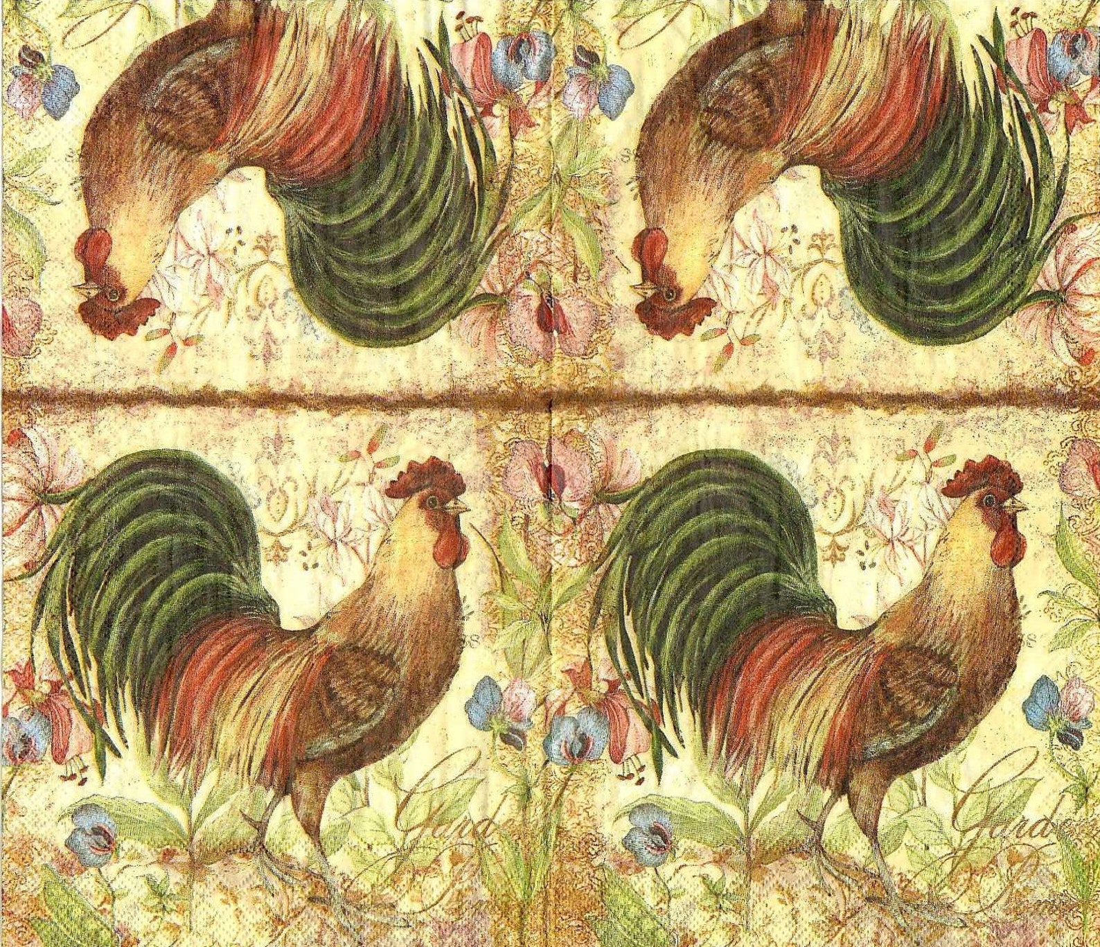 2 - 5"x 5", Rooster, Decoupage Napkins, Paper Napkins for Decoupage ...
