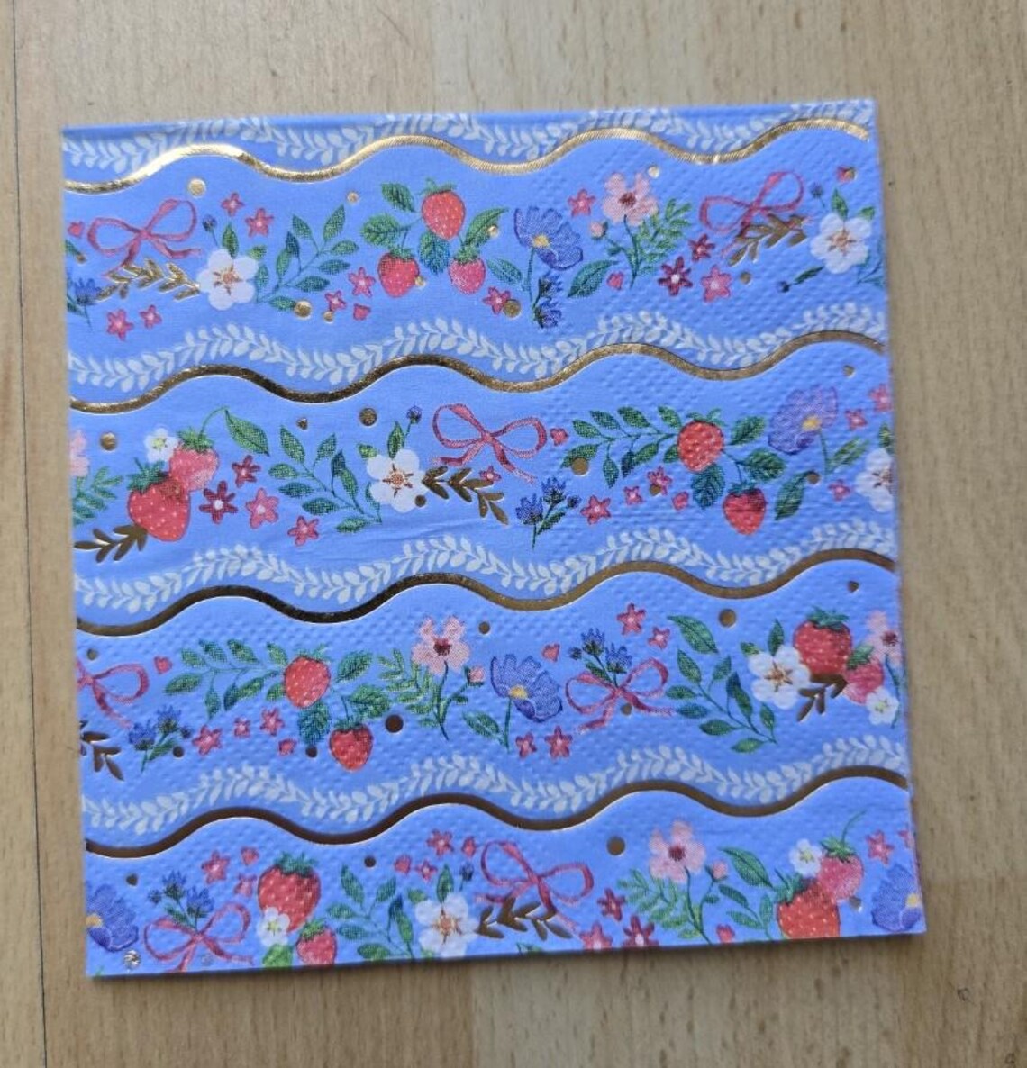 2 - 5"x 5", Strawberry & Flower With Wave Pattern, Decoupage Napkins ...