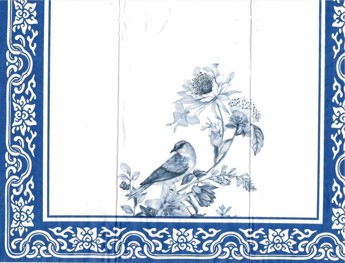 2 - 7 3/4" X 4 3/8", A Bird in Blue, Decoupage Napkins, Decoupage for ...