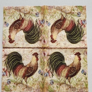2 - 5"x 5", Rooster, Decoupage Napkins, Paper Napkins for Decoupage ...