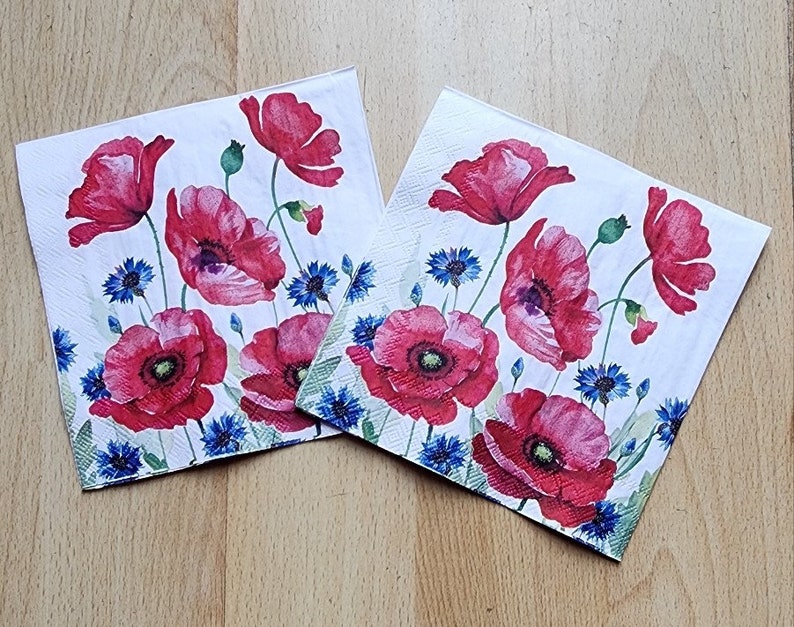 2 5x 5 Poppy Flowers Decoupage Napkins Paper - Etsy