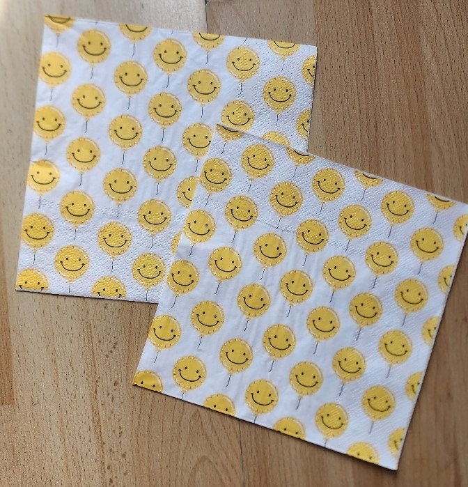 2 - 6 1/2" X 6 1/2", Smile Balloon, Decoupage Napkins, Paper Napkins ...