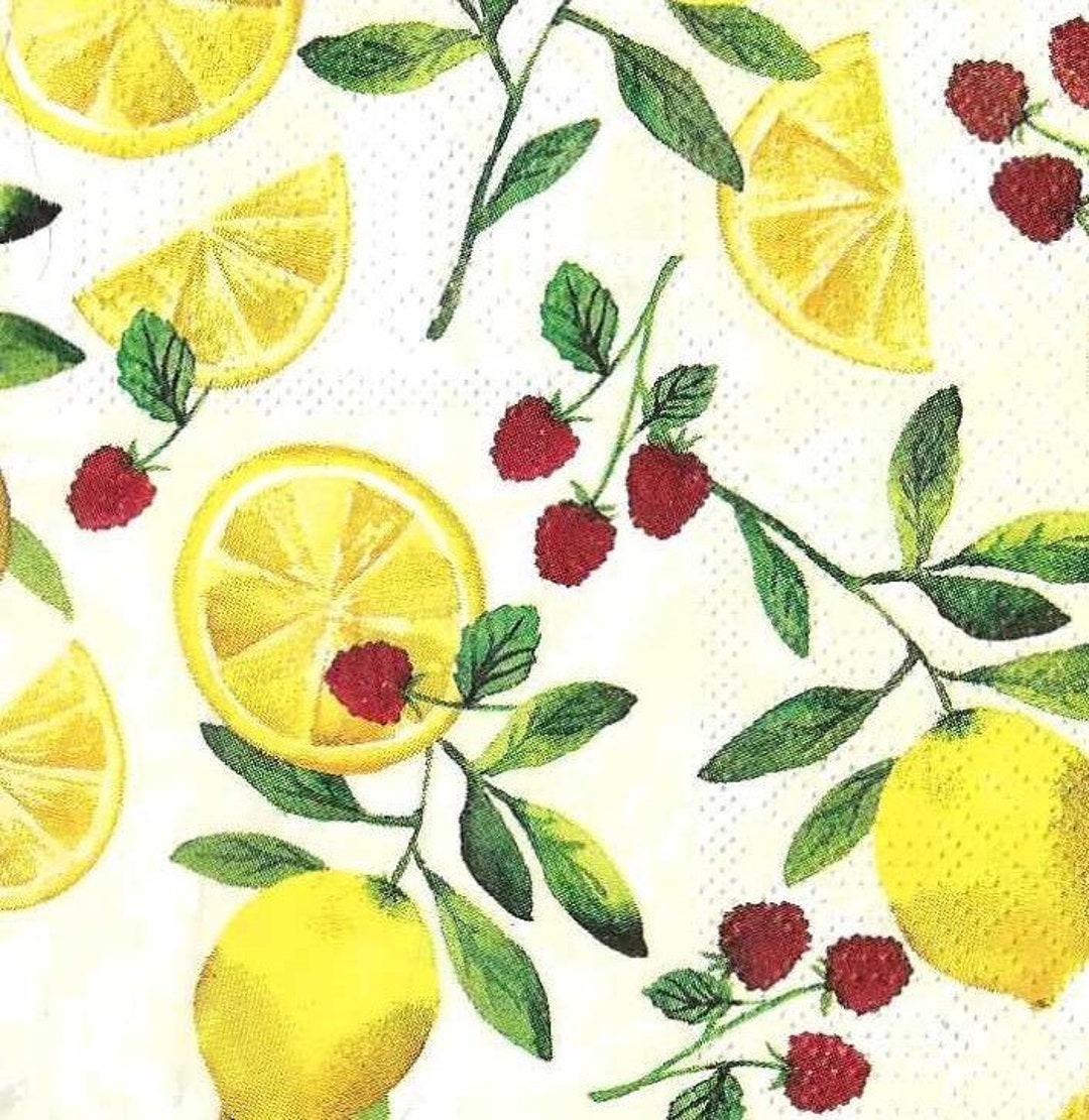 2 - 5"x 5", Lemon & Berries, Decoupage Napkins, Paper Napkins for ...