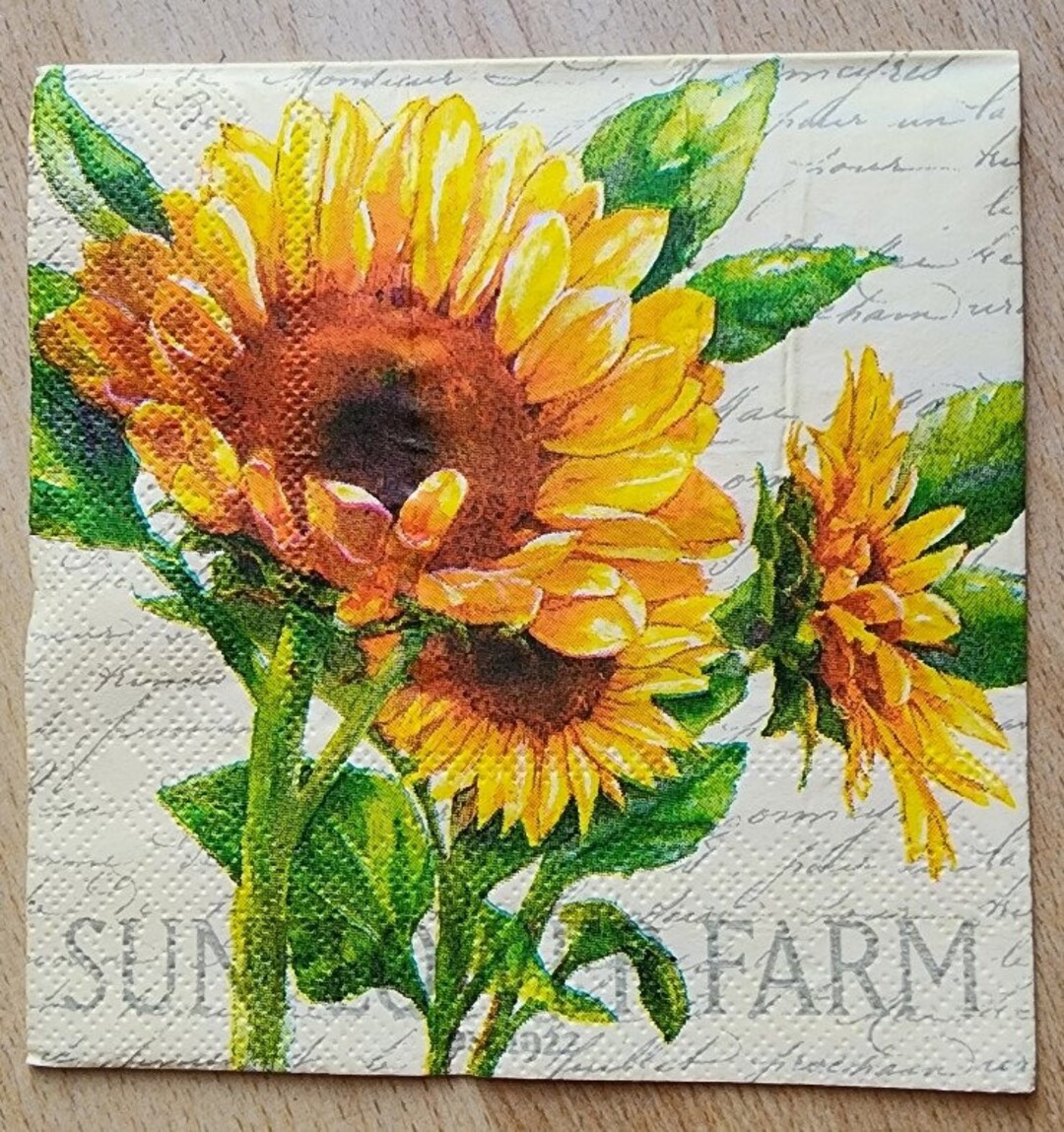 2 - 5"x5", Sunflower Farm , Decoupage Napkins, Sunflowers, Paper ...