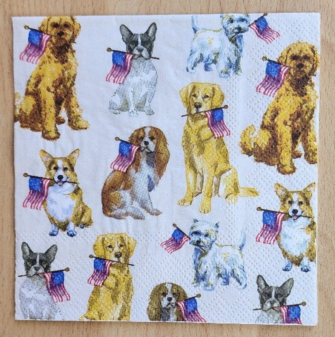 2 - 5"x5", Dogs With Flag , Decoupage Napkins, Paper Napkins for ...