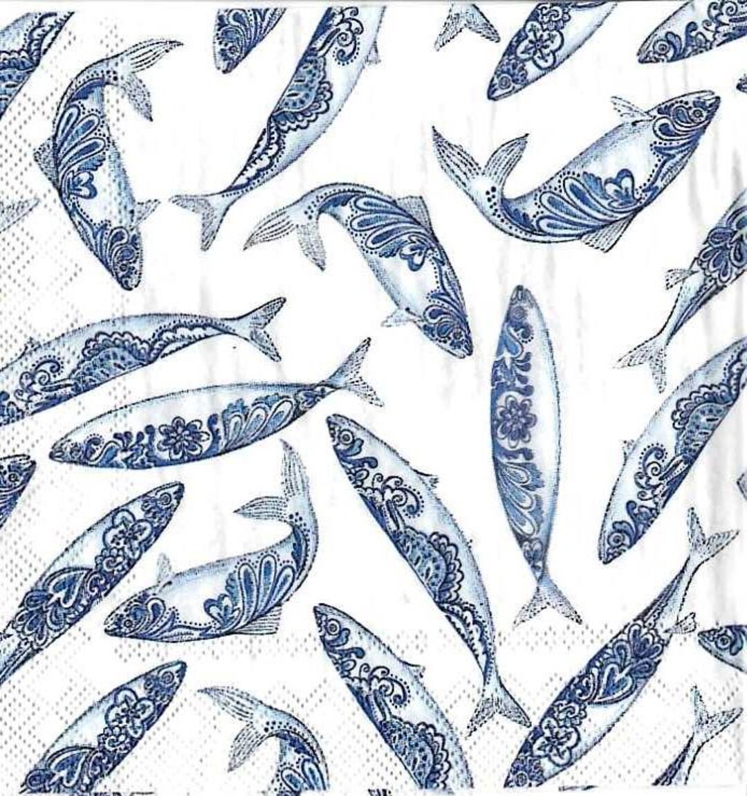 2 - 5"x 5", Blue Fishes, Decoupage Napkins, Paper Napkins for Decoupage ...