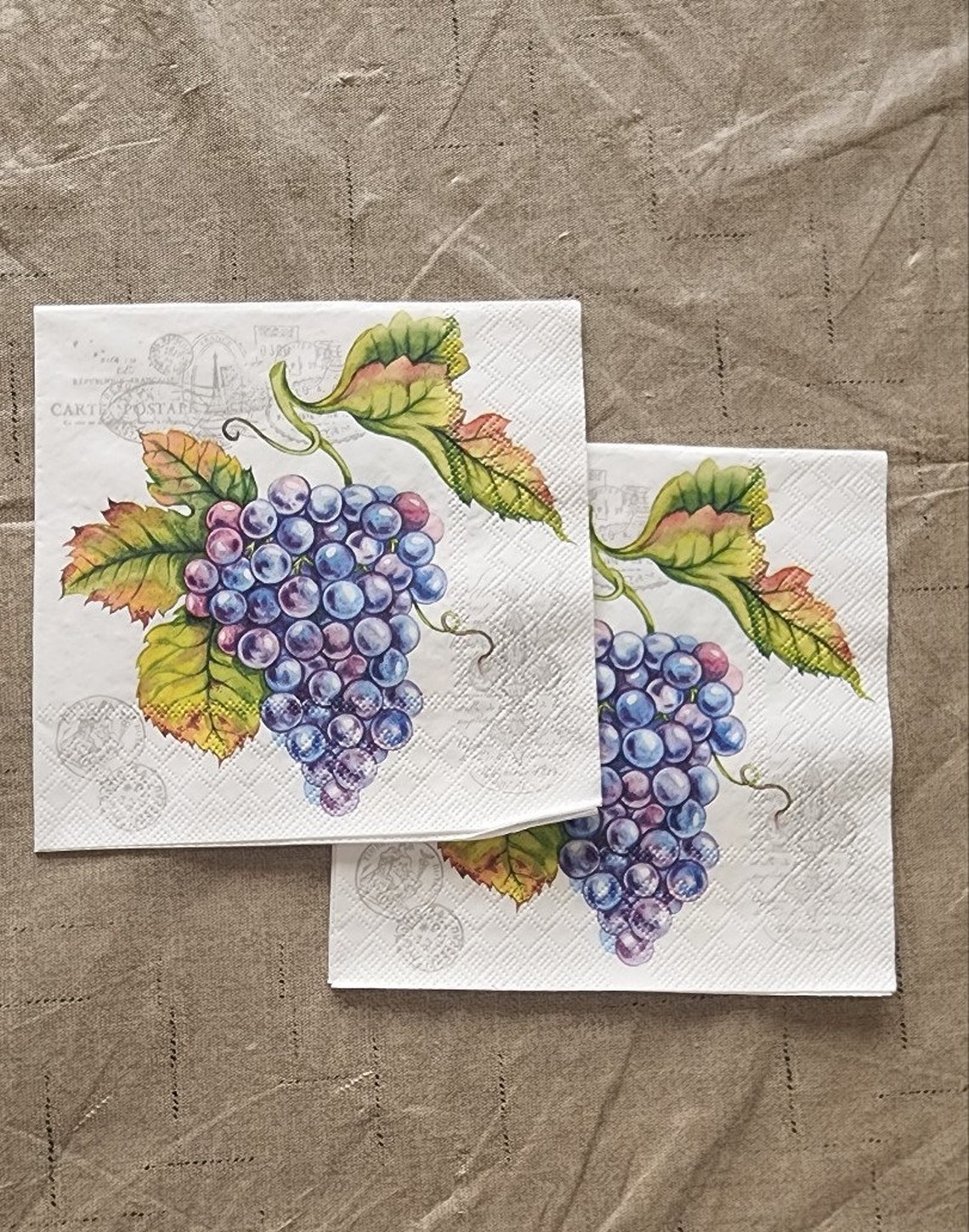 2 - 6 1/2" X 6 1/2", Grapes, Decoupage Napkins, Paper Napkins for ...