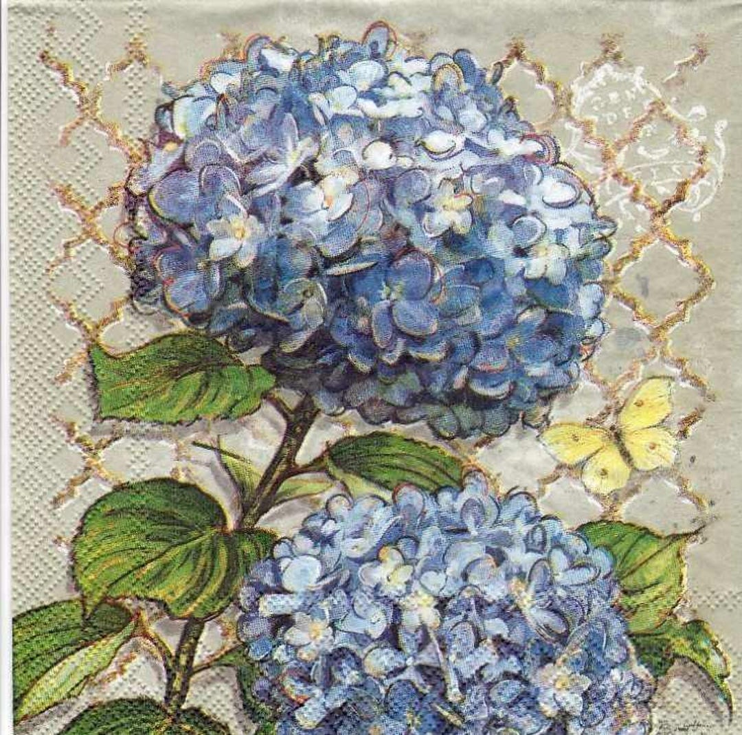 2 - 5"x 5", Blue Hydrangea, Decoupage Napkins, Paper Napkins for ...