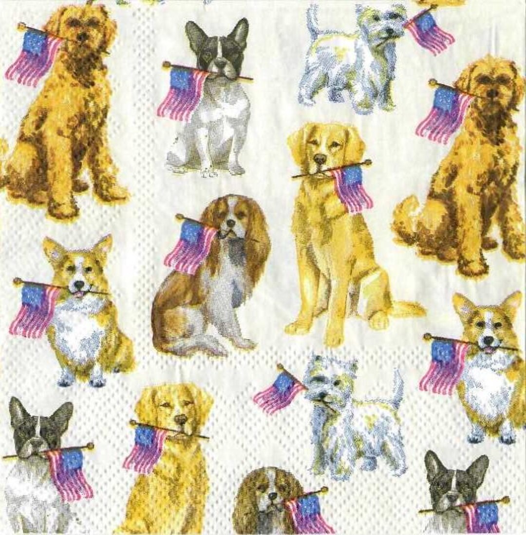 2 - 5"x5", Dogs With Flag , Decoupage Napkins, Paper Napkins for ...