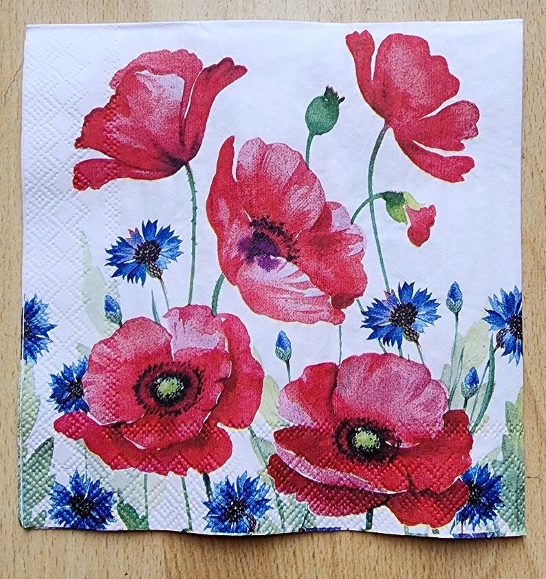 2 5x 5 Poppy Flowers Decoupage Napkins Paper - Etsy