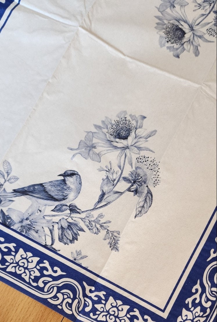 2 - 7 3/4" X 4 3/8", A Bird in Blue, Decoupage Napkins, Decoupage for ...