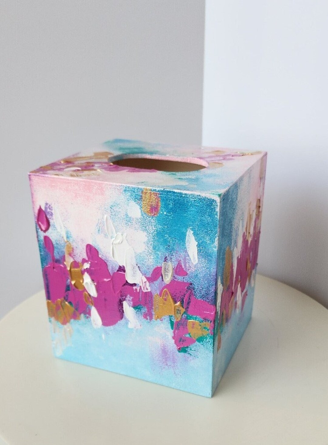 Abstract Art Handmade Wood Tissue Box Cover, Handmade Decoupage Wood ...