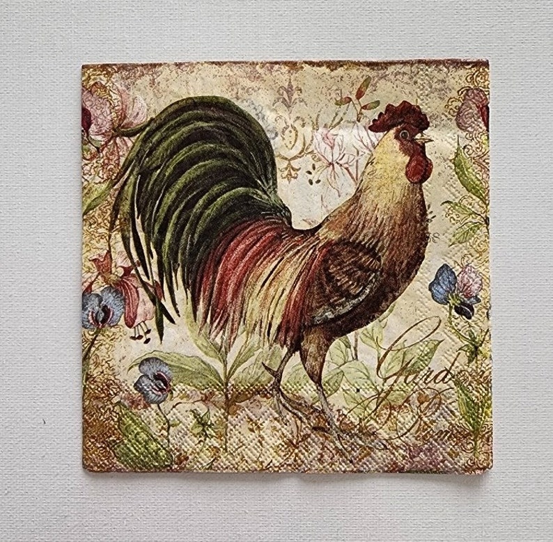 2 - 5"x 5", Rooster, Decoupage Napkins, Paper Napkins for Decoupage ...