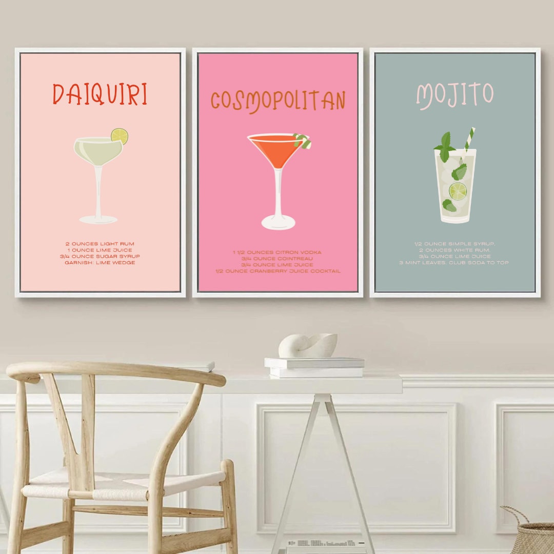 Set of 12 Alcohol Drinks, Cocktail Retro Posters, Bar Cart Prints ...