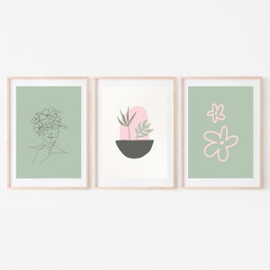 Sage Green Blush Pink Print Set of 5 Botanical Gallery Wall - Etsy
