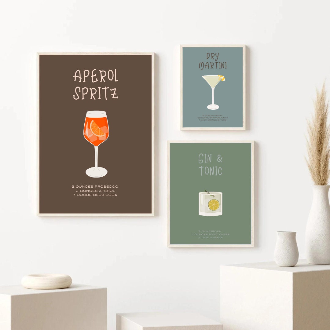 Set of 12 Alcohol Drinks, Cocktail Retro Posters, Bar Cart Prints ...