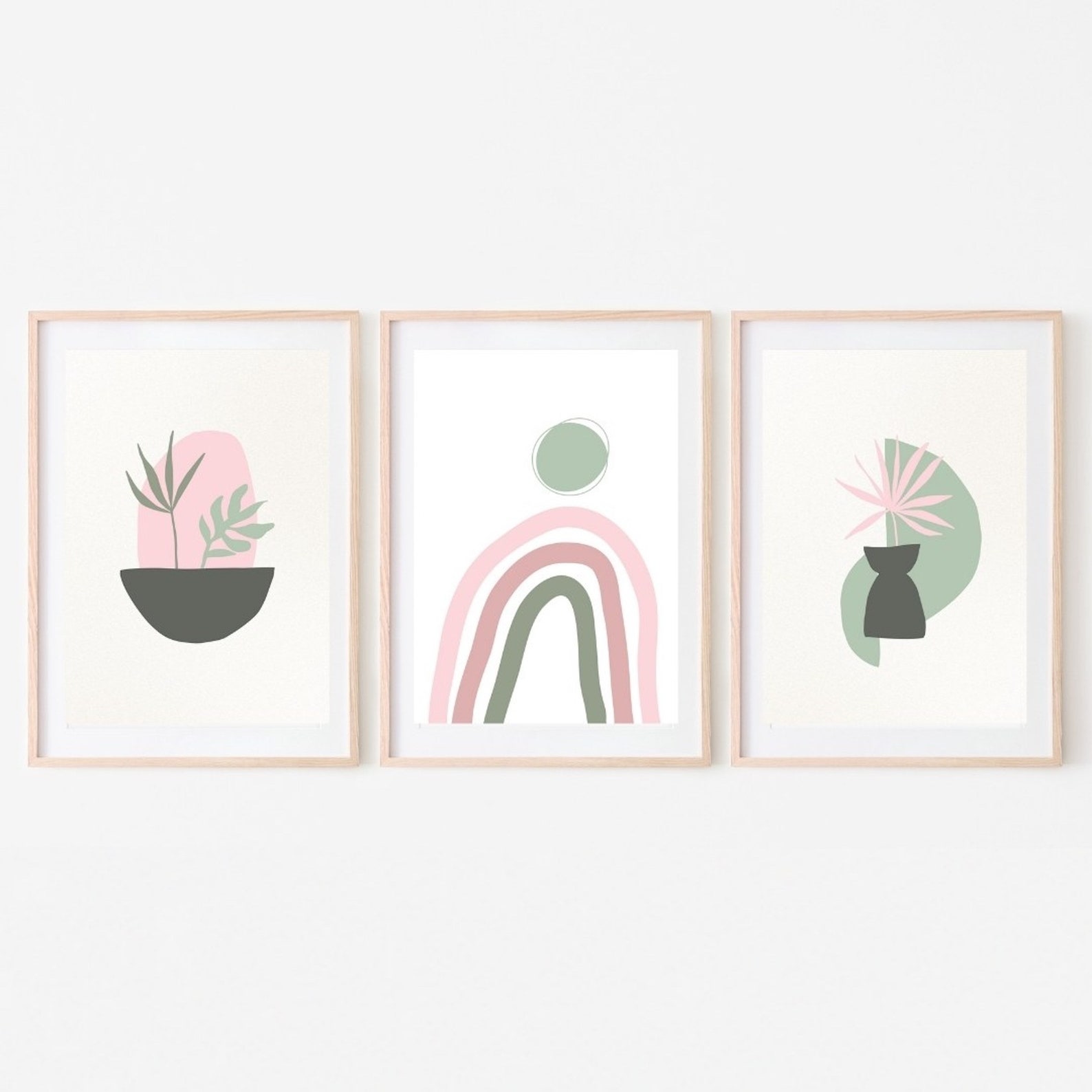 Sage Green Blush Pink Print Set of 5 Botanical Gallery Wall - Etsy